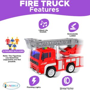 FUNERICA Compact Fire Truck Toy Set with Fireman Play Figures - Lights and Sounds, Friction Wheels - Perfect Firetruck Toys for 3 Year Old Boys and Toddlers