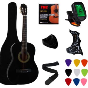 YMC 38" Coffee Beginner Acoustic Guitar Starter Package Student Guitar With Gig Bag,Strap, 3 Thickness 9 Picks,2 Pickguards,Pick Holder, Extra Strings, Electronic Tuner -Coffee