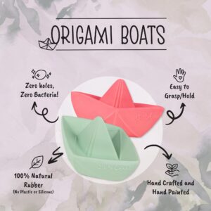 Oli & Carol Origami Bath Toy Boat - Natural Hevea Rubber | Toy Boats for Water Play | Bath Tub Toys for Kids | Baby Toys | Mold Free Bath Toys | Non Toxic Bath Toys | Hevea Teether (Pink)