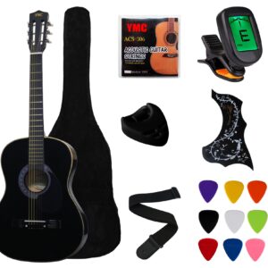 YMC 38" Coffee Beginner Acoustic Guitar Starter Package Student Guitar With Gig Bag,Strap, 3 Thickness 9 Picks,2 Pickguards,Pick Holder, Extra Strings, Electronic Tuner -Coffee