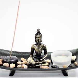 Tabletop Thai Buddha Zen Garden Rock Candle Holder Home Decor Relaxing Tranquility Gift