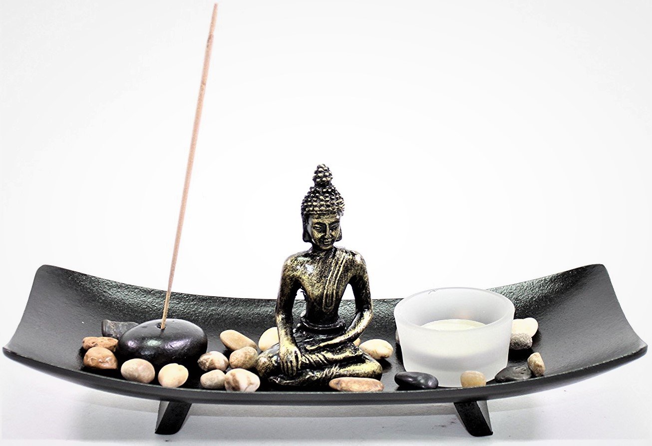 Tabletop Thai Buddha Zen Garden Rock Candle Holder Home Decor Relaxing Tranquility Gift