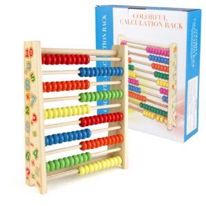 sealive classic wooden abacus for kids math, educational counting toy with 100 beads, 123 learning number abacus for toddler, mathematics toy beads game for preschool children kindergarten