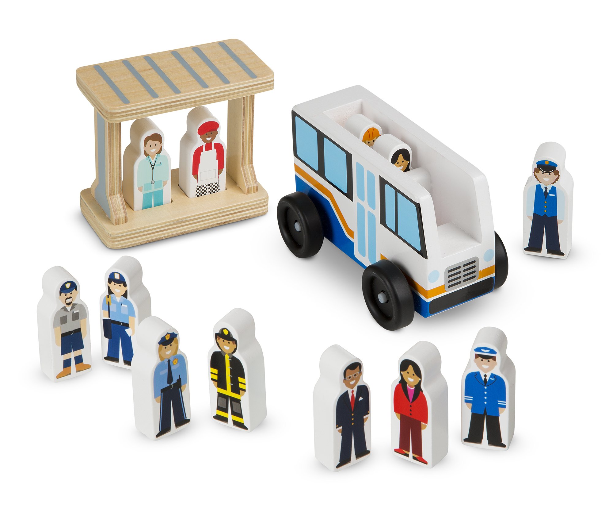 Melissa & Doug Wooden Off To Work Bus Play Set (14 pcs)