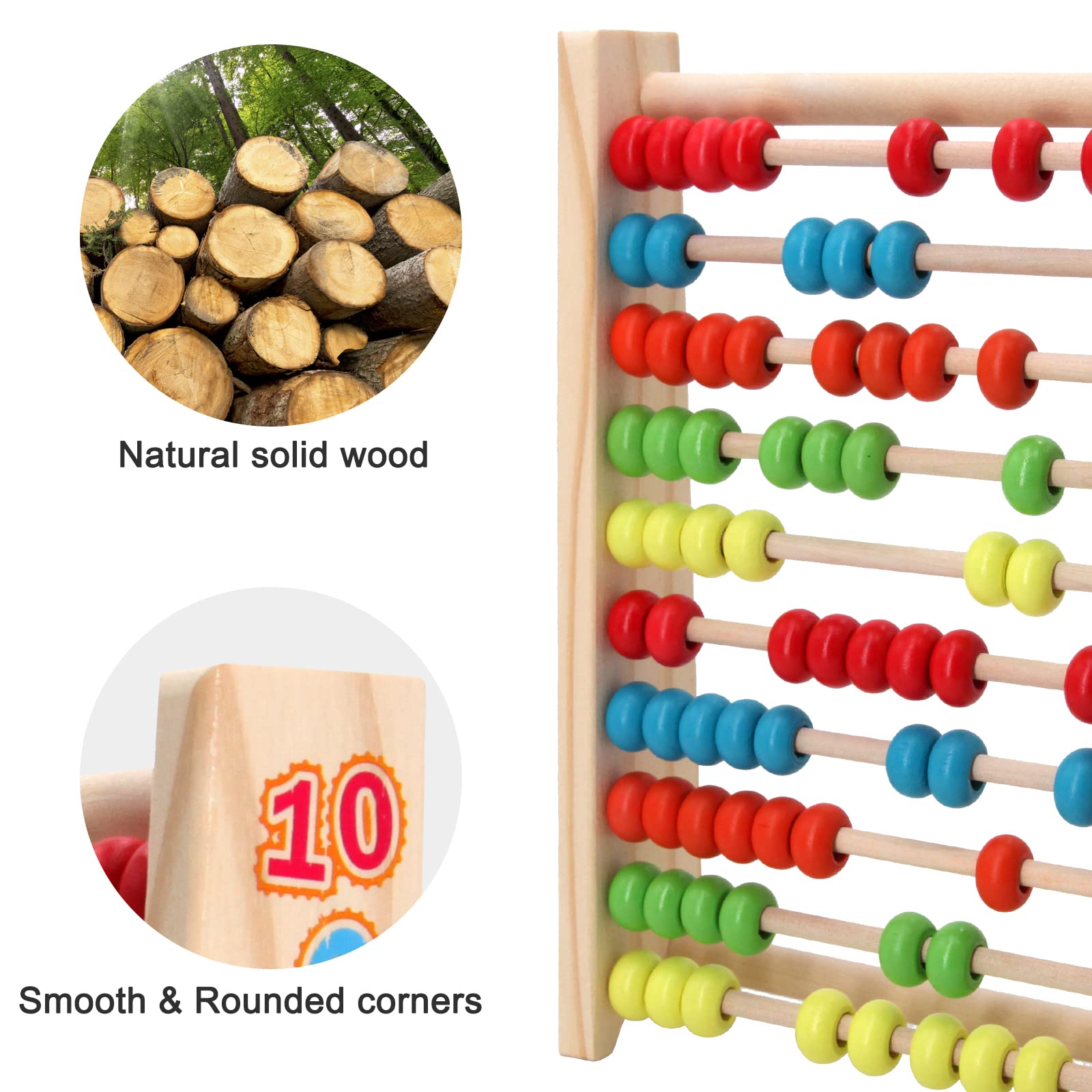 Sealive Classic Wooden Abacus for Kids Math, Educational Counting Toy with 100 Beads, 123 Learning Number Abacus for Toddler, Mathematics Toy Beads Game for Preschool Children Kindergarten