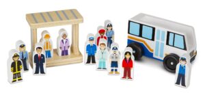 melissa & doug wooden off to work bus play set (14 pcs)