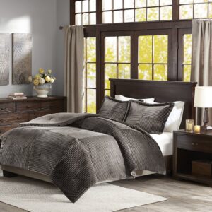 premier comfort madison park parker corduroy ultra soft luxury premium plush comforter mini bedding set, king/cal king, grey