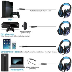 collee 3.5mm Gaming Headset LED Light Over-Ear Gaming with Volume Control, Microphone for PS4 Laptop, Tablet, PSP, Xbox, Mobile Phones(Black+Blue)