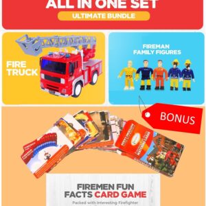 FUNERICA Compact Fire Truck Toy Set with Fireman Play Figures - Lights and Sounds, Friction Wheels - Perfect Firetruck Toys for 3 Year Old Boys and Toddlers