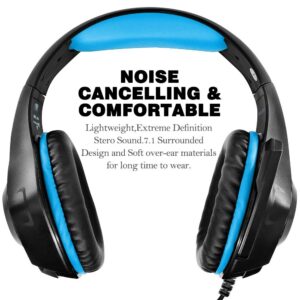 collee 3.5mm Gaming Headset LED Light Over-Ear Gaming with Volume Control, Microphone for PS4 Laptop, Tablet, PSP, Xbox, Mobile Phones(Black+Blue)