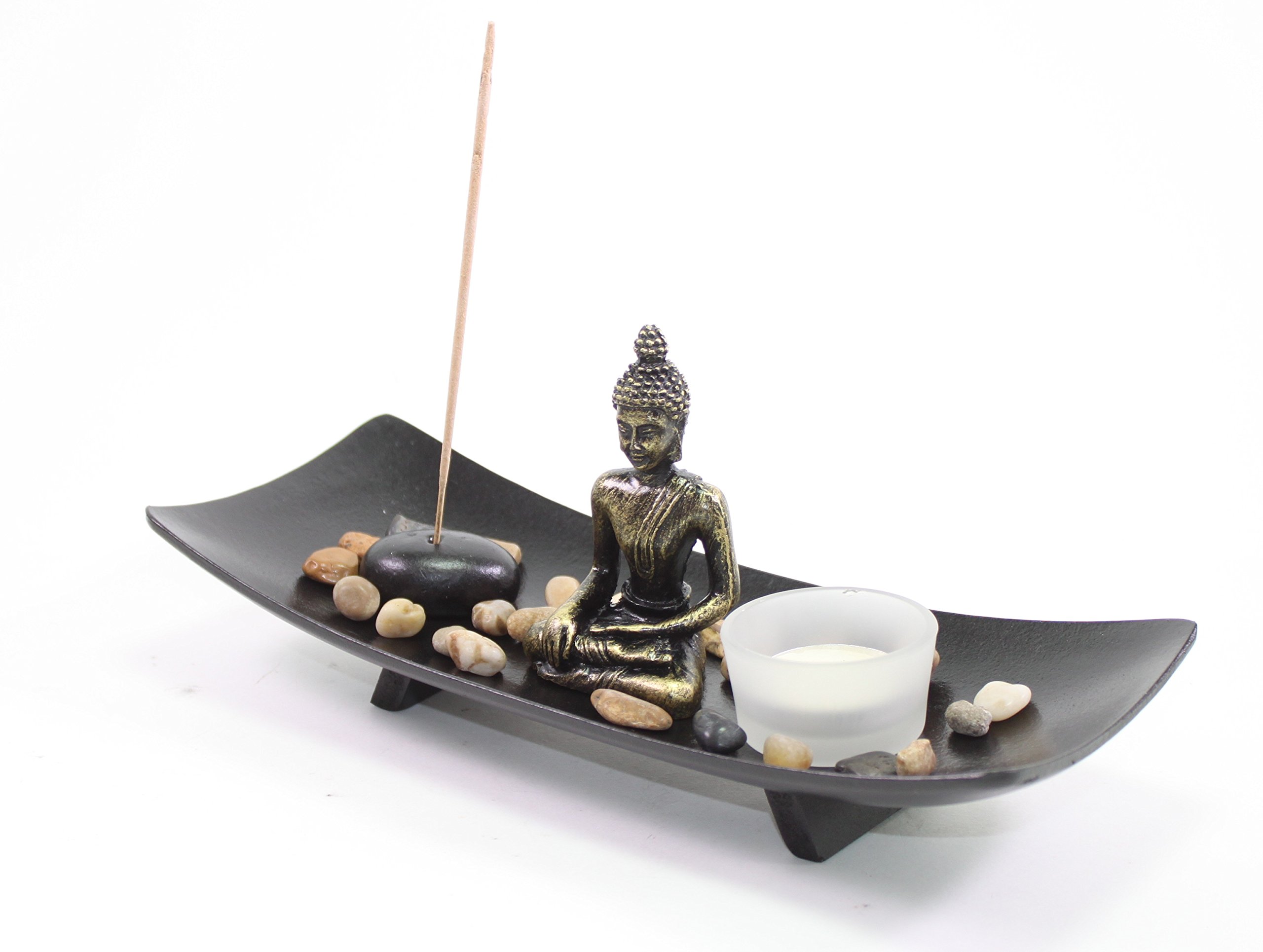 Tabletop Thai Buddha Zen Garden Rock Candle Holder Home Decor Relaxing Tranquility Gift