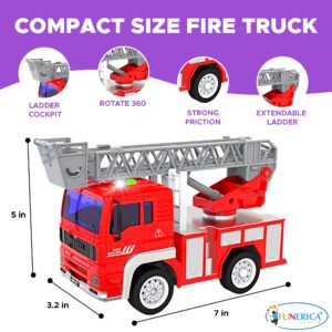 FUNERICA Compact Fire Truck Toy Set with Fireman Play Figures - Lights and Sounds, Friction Wheels - Perfect Firetruck Toys for 3 Year Old Boys and Toddlers