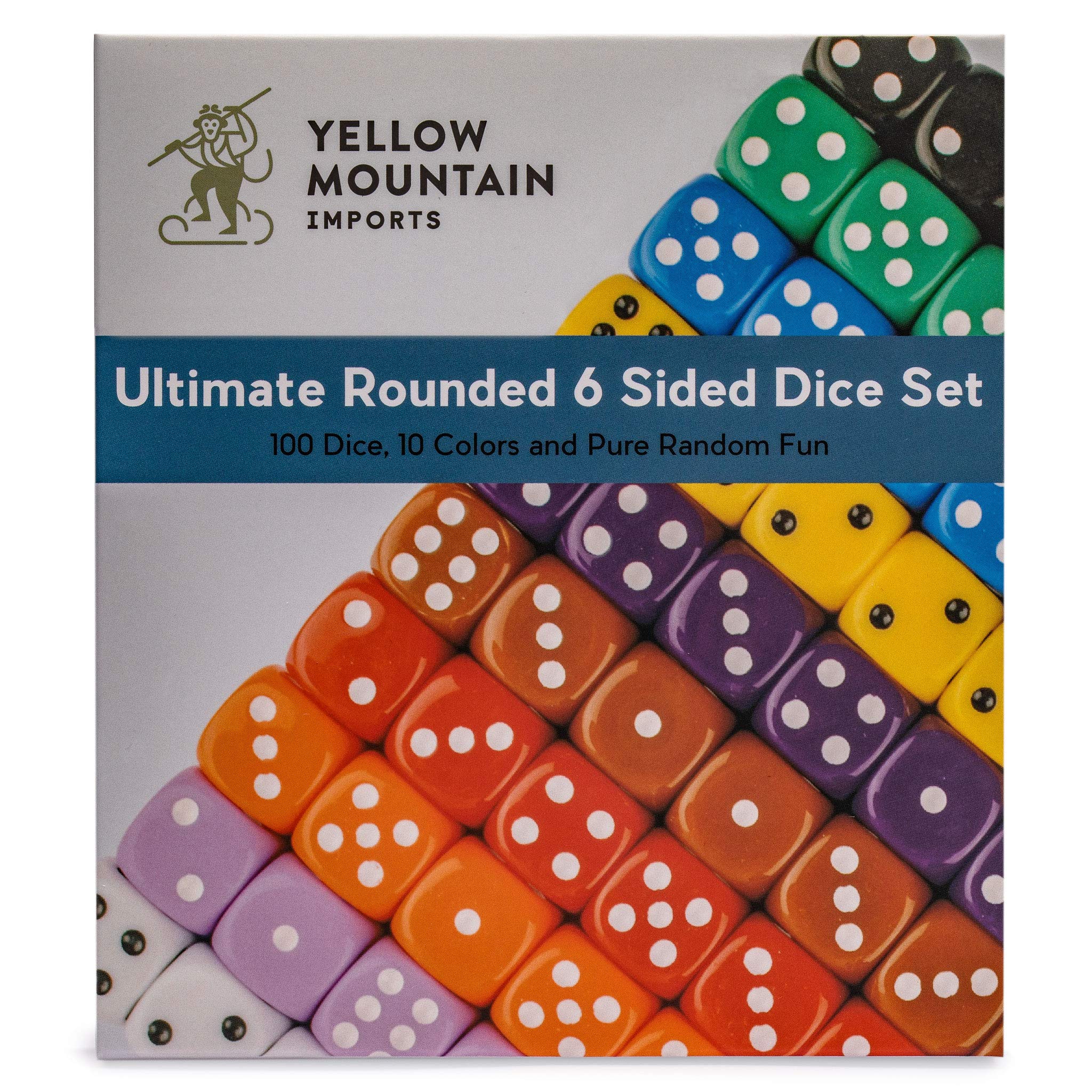 Yellow Mountain Imports Ultimate Rounded 6-Sided Dice - Set of 100, 16mm, Multi-Colored Dice for Board Games, Dice Games, Math Games