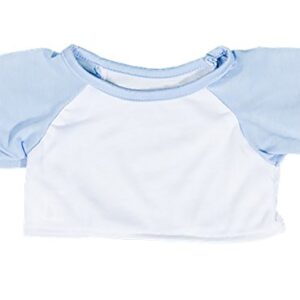 White Tee w/ Light Blue Sleeves Outfit Teddy Bear Clothes Fits 14" - 18" Build-a-Bear and Make Your Own Stuffed Animals