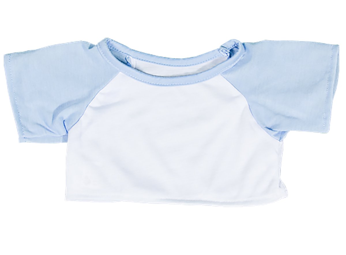 White Tee w/ Light Blue Sleeves Outfit Teddy Bear Clothes Fits 14" - 18" Build-a-Bear and Make Your Own Stuffed Animals