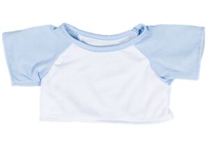 white tee w/ light blue sleeves outfit teddy bear clothes fits 14" - 18" build-a-bear and make your own stuffed animals