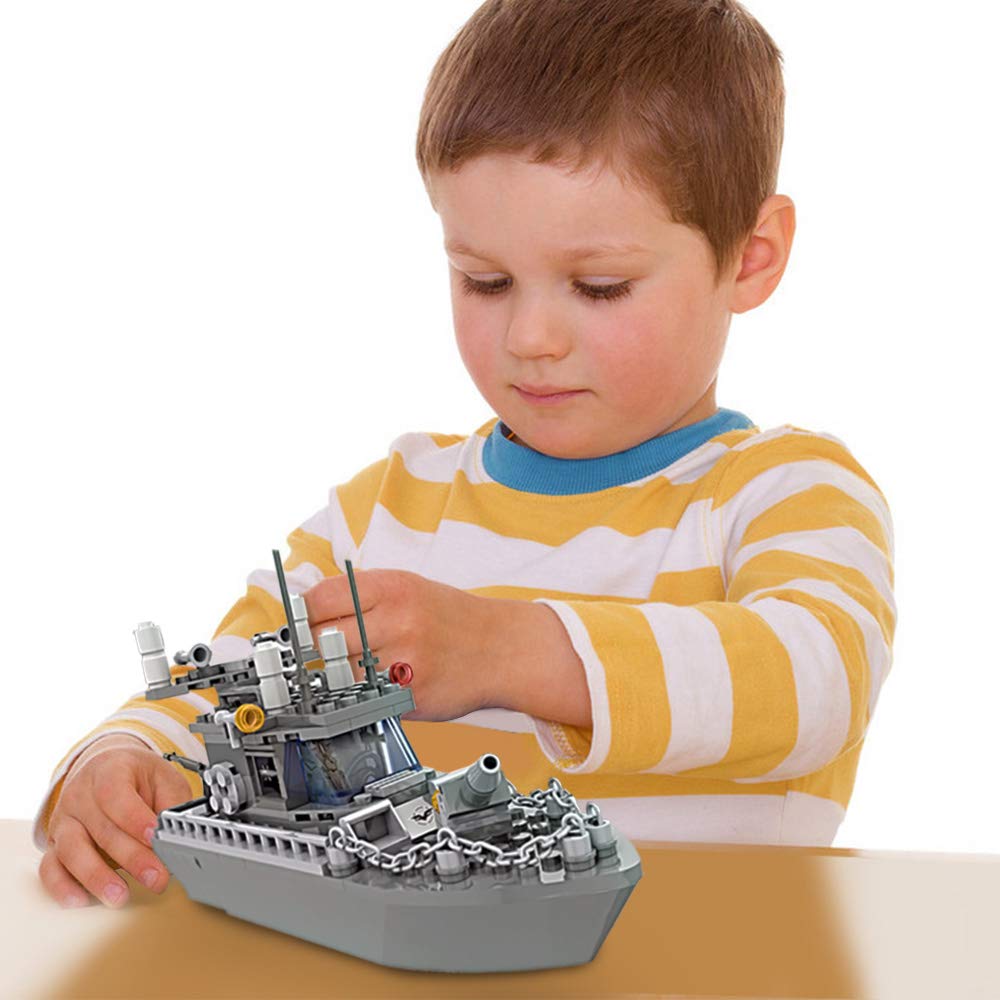 Army Toys Battleship Building Blocks Coast Guard Warship with Solid Hull and Deck Building Set Fun Preschool Educational toys for Boys and Girls 6-12 193 Pcs