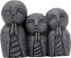 eastern enlightenment jizo monks smiling and praying statue, 3 inch dark grey desk and shelf decoration