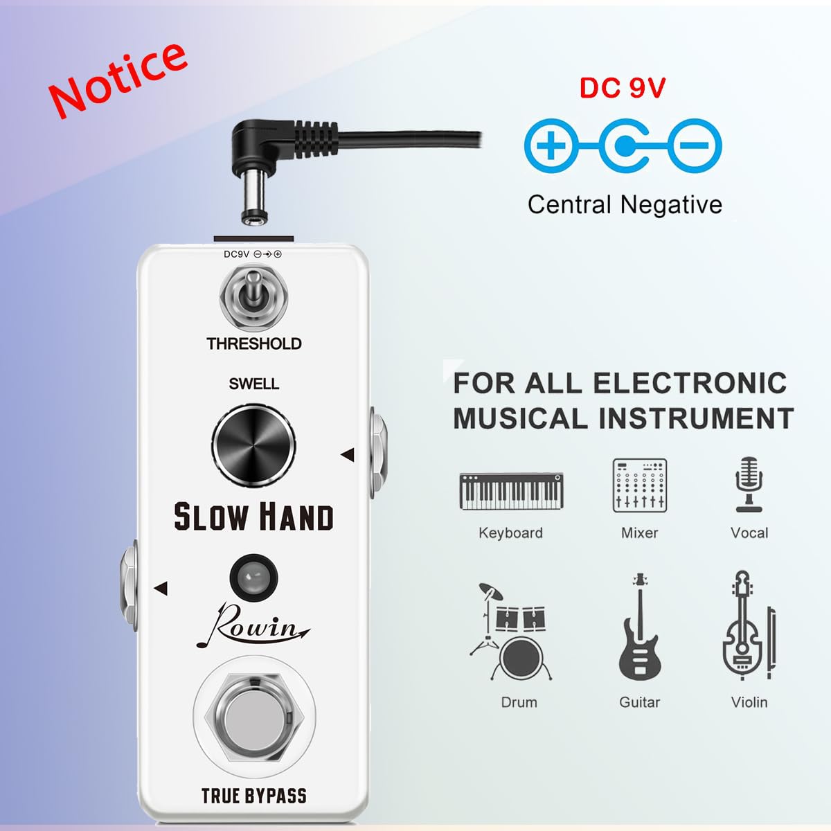 Rowin Digital Slow Hand Guitar Pedal Slow Gear for Electric Guitar Bass True Bypass (LEF-326)