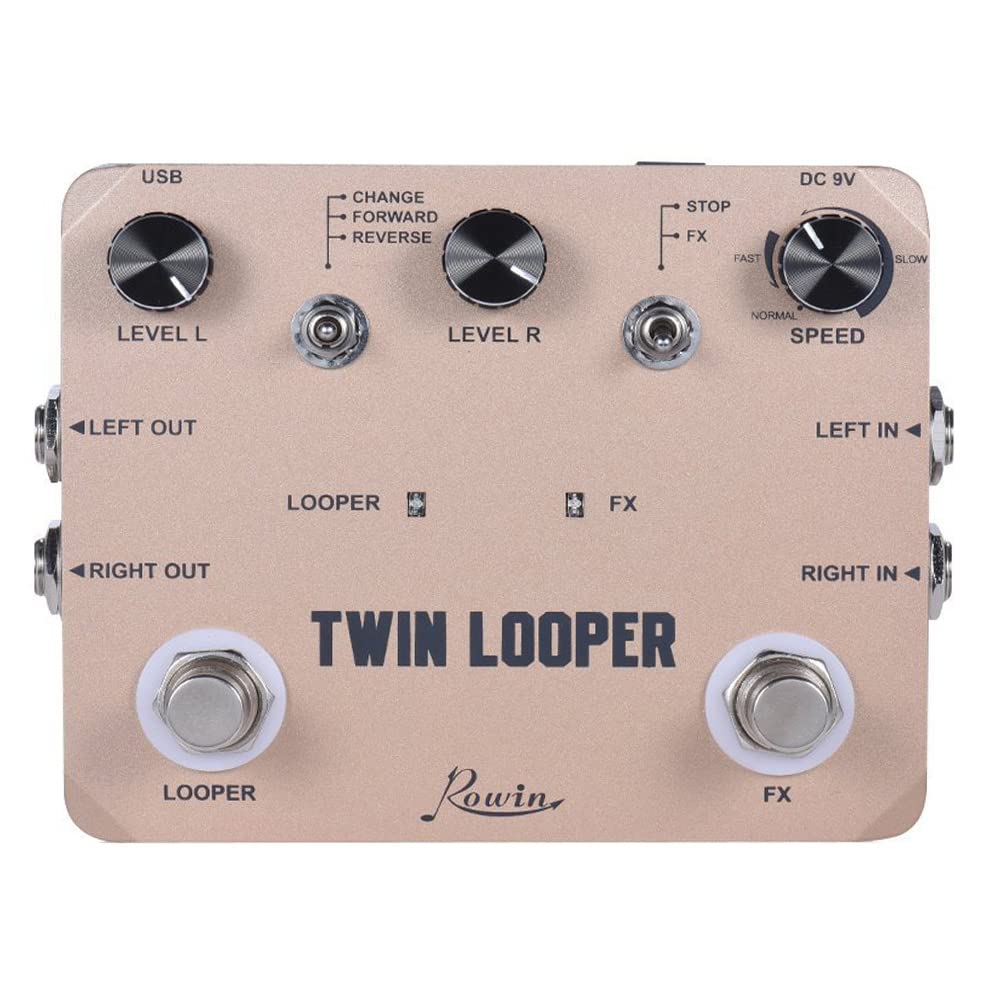 Rowin Twin Looper Station Electric Guitar Effect Pedal Loop Station for Guitarists Golden