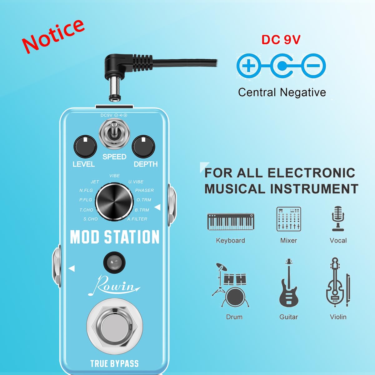 Rowin Mod Station 11 in 1 Digital Modulation Guitar Effects Pedal