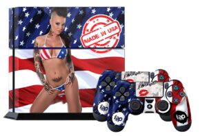 ps4 console designer skin for sony playstation 4 system plus two(2) decals for: ps4 dualshock controller - christy mack patriot by fapwrap