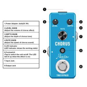 Rowin Analog Chorus Pedal for Electric Guitar/Bass True Bypass LE-304