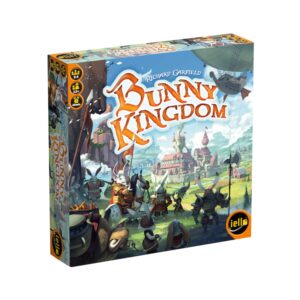 iello: bunny kingdom, strategy board game, expand your fief by just a hare, 45 minute play time, 2 to 4 players, for ages 14 and up