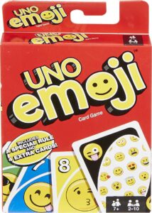 mattel games uno emoji card game for kids, adults, familieis & game nights, deck features hilarious emojis