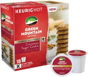 green mountain coffee, cinnamon sugar cookie, k-cups for keurig brewers, 18 count