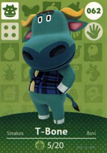 animal crossing happy home designer amiibo card t-bone 062/100