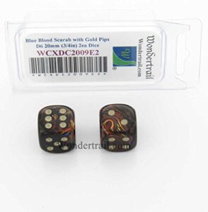 wcxdc2009e2 blue blood scarab dice with gold pips 20mm (3/4in) d6 pack of 2