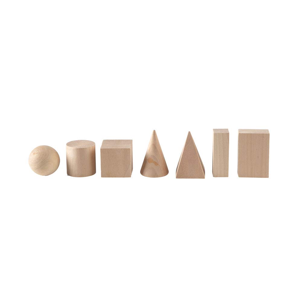 hand2mind Wood Geometric Solid Blocks, 3D Shapes (Set of 7)