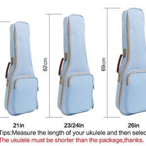 HOT SEAL 10MM Leather Handles Thick Durable Colorful Ukulele Case Bag with Storage (21in, Light Blue)