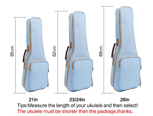 HOT SEAL 10MM Leather Handles Thick Durable Colorful Ukulele Case Bag with Storage (21in, Light Blue)