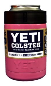 custom yeti coolers powder coated rambler colster beverage holder insulator - keep your 12 oz beer or soda, can or bottle, cold for hours (pink petal)