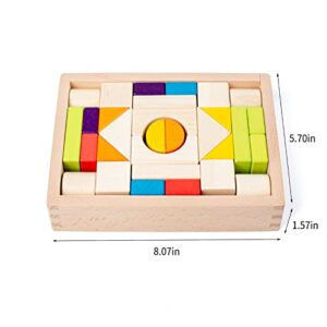 Wooden Building Blocks Set for Toddlers ,Stacking Bricks Board Games,Educational Preschool Learning Toys for 30 Blocks with Wooden Box