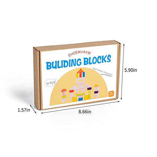 Wooden Building Blocks Set for Toddlers ,Stacking Bricks Board Games,Educational Preschool Learning Toys for 30 Blocks with Wooden Box