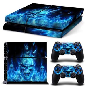 gam3gear vinyl sticker pattern decals skin for ps4 console & controller (not for ps4 slim / ps4 pro) - blue flame skull