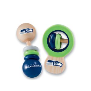 babyfanatic wood rattle 2 pack - nfl seattle seahawks - officially licensed baby toy set