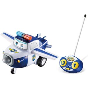 super wings - remote control paul | rc police airplane toys | easy to control | blue and white vehicle | best gift for 3 4 5 year old boys and girls | fun for preschool kids | light and sound effects