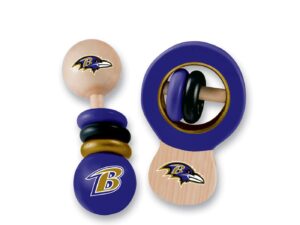 babyfanatic wood rattle 2 pack - nfl pittsburgh steelers - officially licensed baby toy set