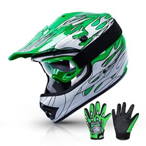 tcmt youth kids helmet motocross atv dirtbike bmx mx offroad full face motorcycle helmet gloves goggles dot approved