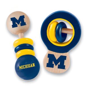 BabyFanatic Wood Rattle 2 Pack - NCAA Michigan Wolverines - Officially Licensed Baby Toy Set