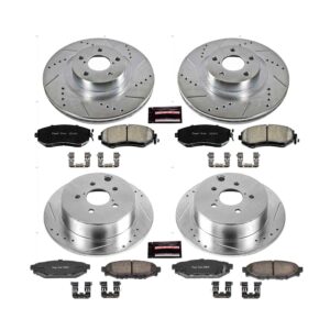 Power Stop K6762 Front and Rear Z23 Carbon Fiber Brake Pads with Drilled and Slotted Brake Rotors Brake Kit For Subaru Forester Crosstrek XV Crosstrek