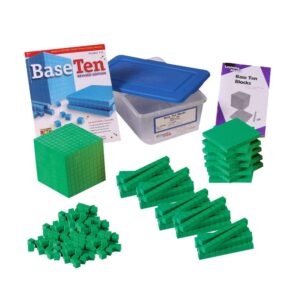 hand2mind green foam base ten blocks complete classroom set, place value blocks, counting cubes, math blocks kindergarten, manipulative kit for mathematics for elementary teachers (set of 161)