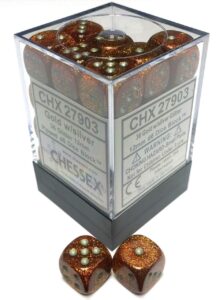 chessex dice d6 sets: glitter gold / silver - 12mm six sided die (36) block of dice