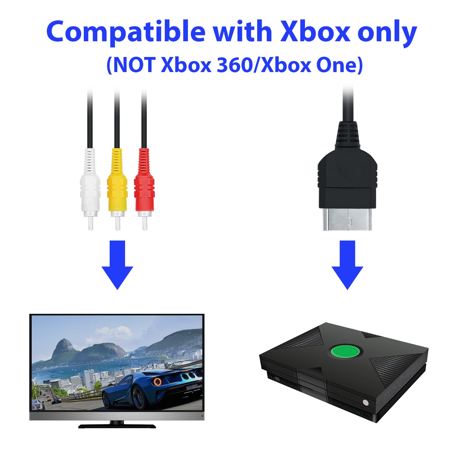 Gam3Gear Composite Audio Video AV Cable for Original Classic Microsoft Xbox Gen 1