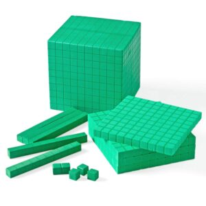 hand2mind Green Foam Base Ten Blocks Complete Classroom Set, Place Value Blocks, Counting Cubes, Math Blocks Kindergarten, Manipulative Kit for Mathematics for Elementary Teachers (Set of 161)