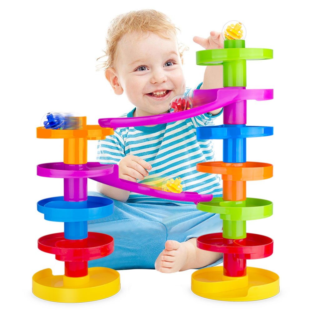 Ball Drop Educational Toy with Bridge - Advanced Spiral Swirl Ball Ramp Activity Playset for Toddlers